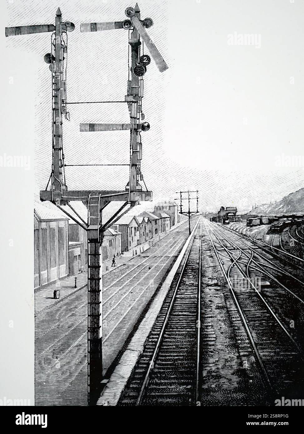 Illustration depicting a Semaphore Signal on an American railroad. One ...