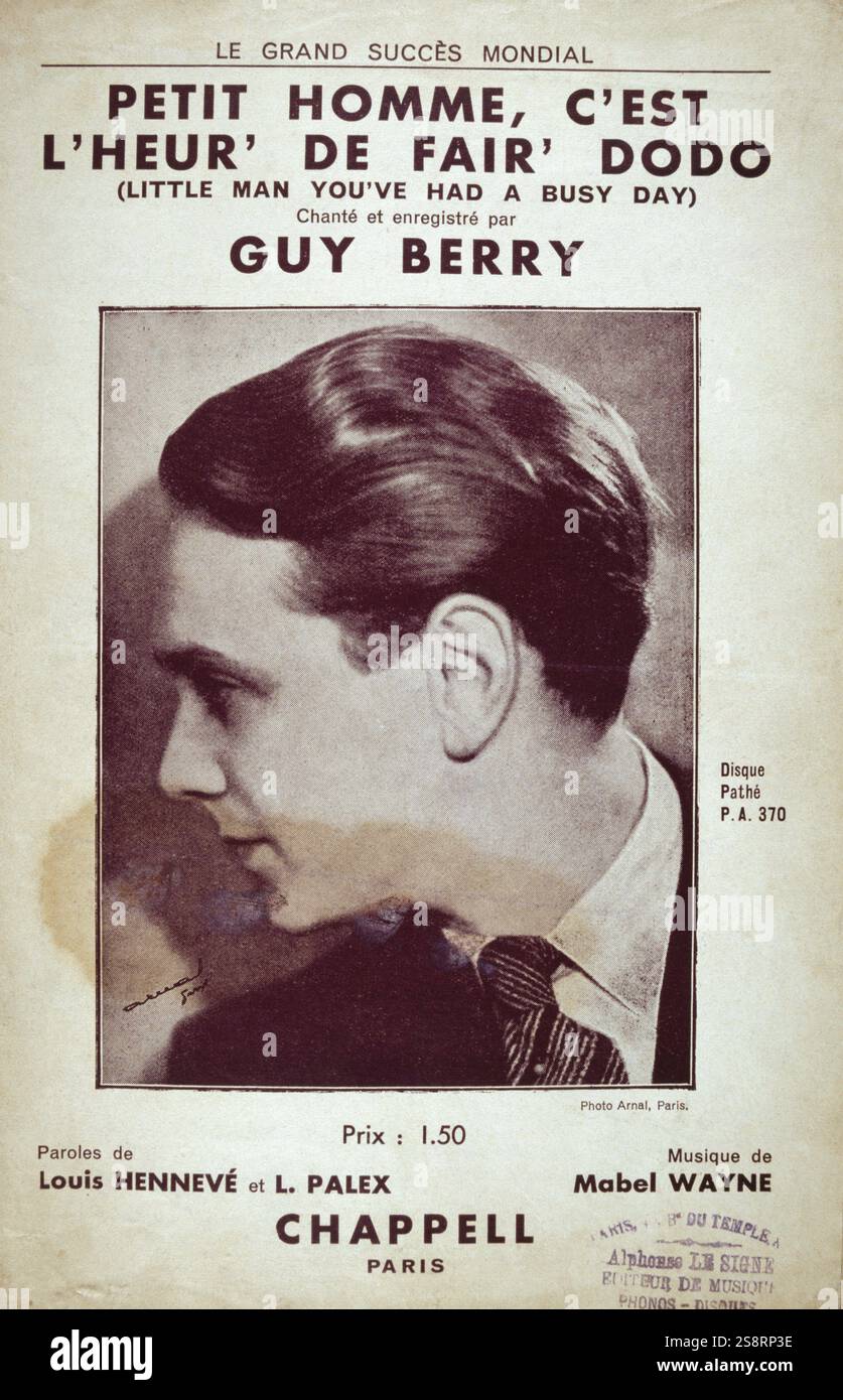Songbook for 'Petit homme c'est l'heur de fair' sung by Guy Berry 1945 ...