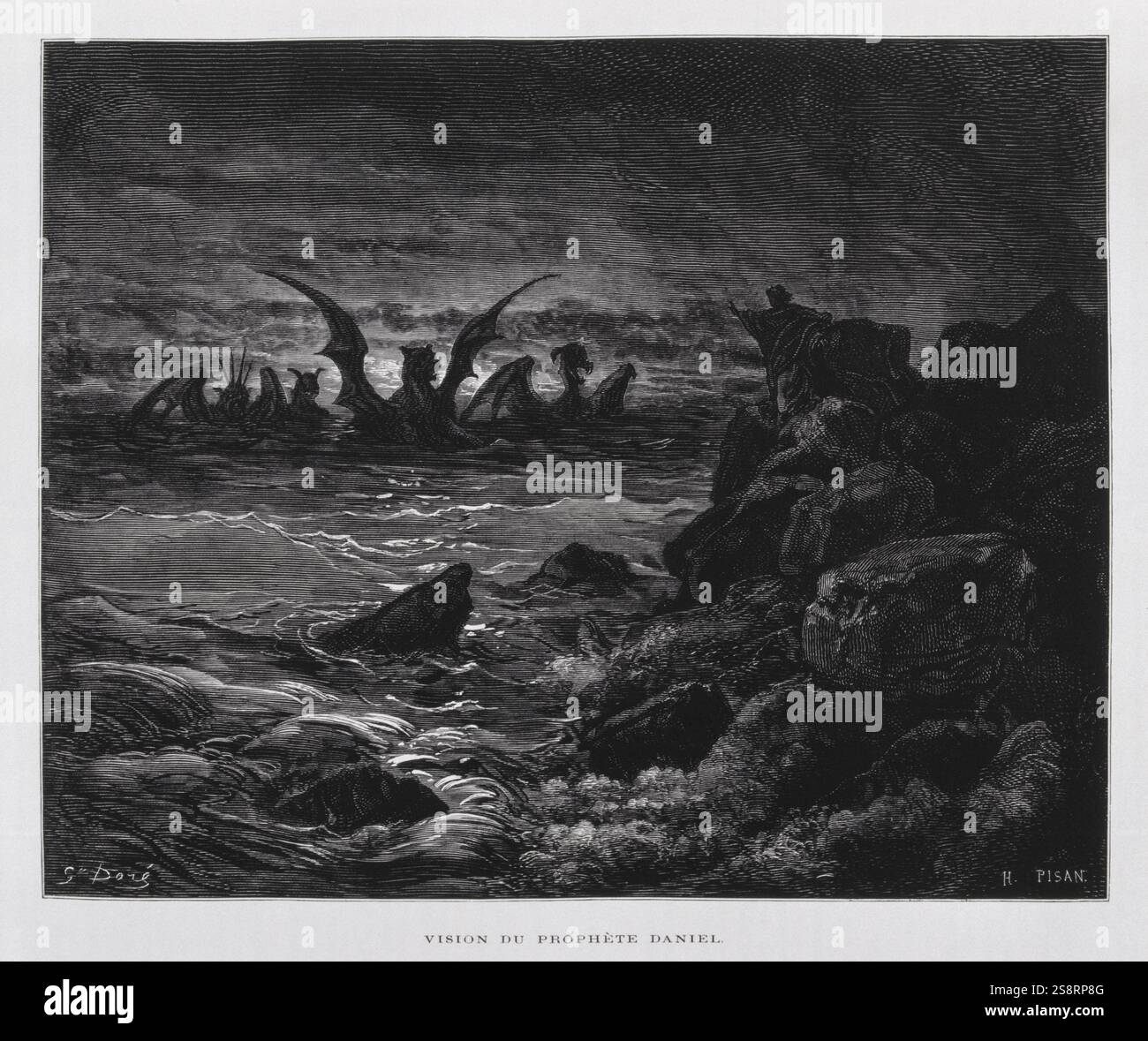 Vision of the prophet Daniel, Illustration from the Dore Bible 1866. In ...