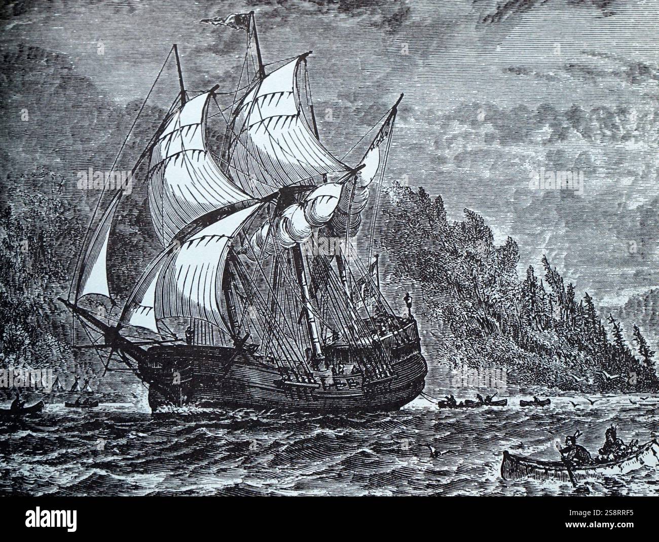 The Half Moon on the River Hudson. The Half Moon was a Dutch East India ...