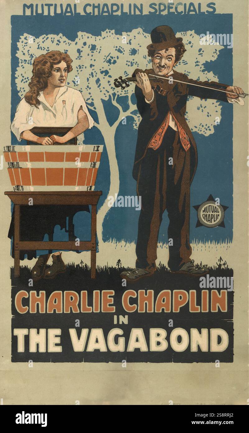 Charlie Chaplin in The Vagabond. Published 1916. Motion picture poster ...