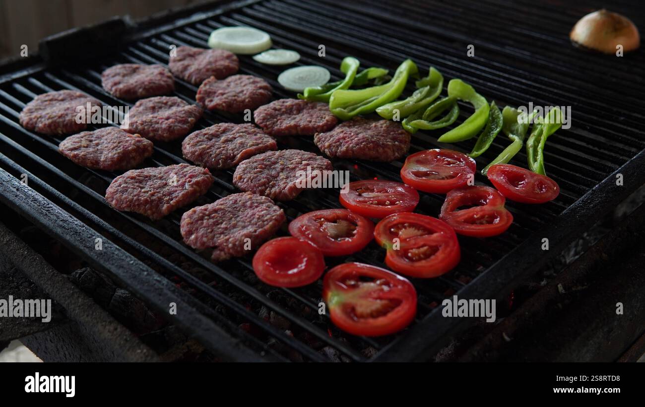 Turkish style barbecue meatballs, meatballs, onion, tomato, green ...