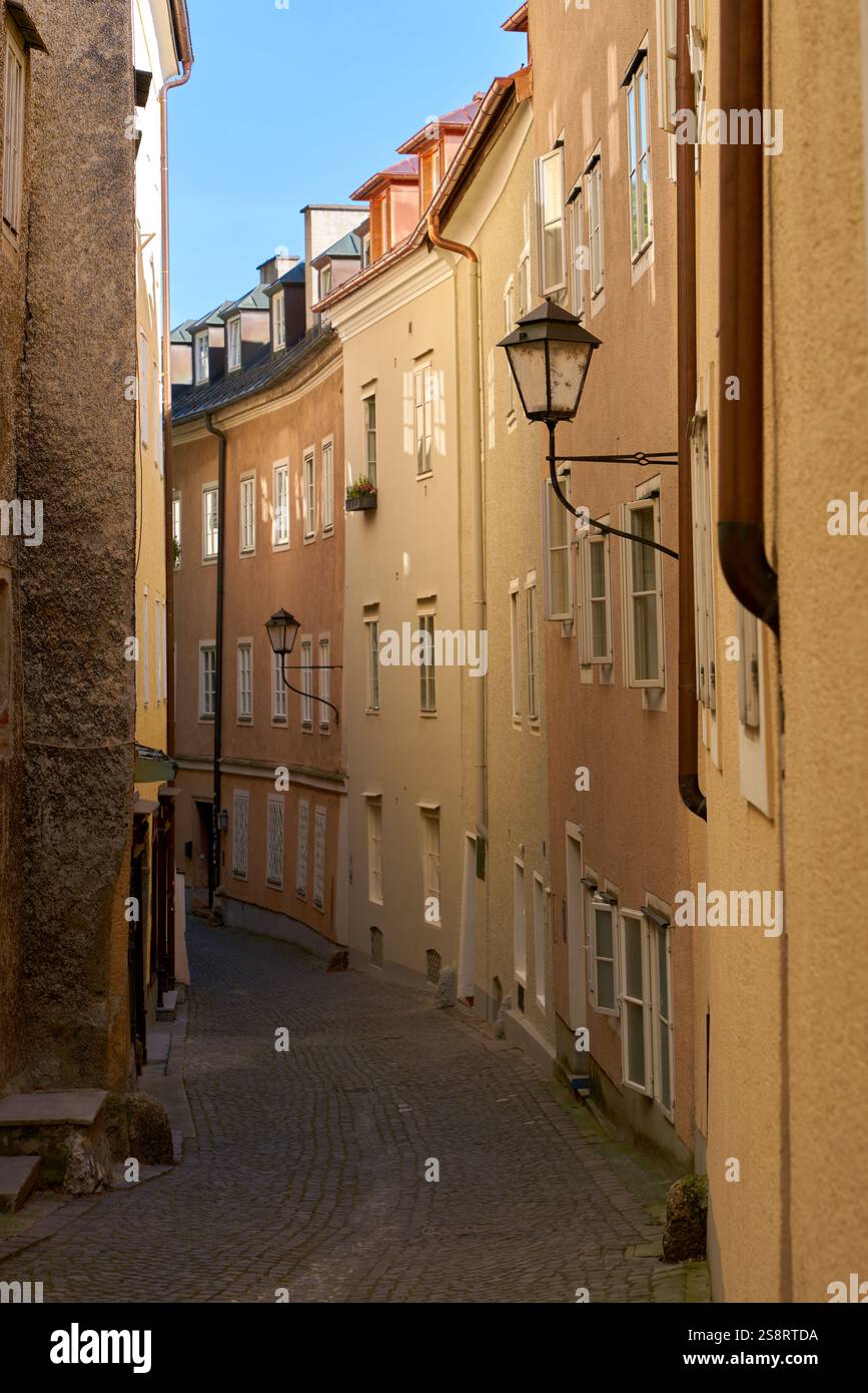 Historic Steingasse Street Salzburg Austria. Windy, narrow Steingasse ...