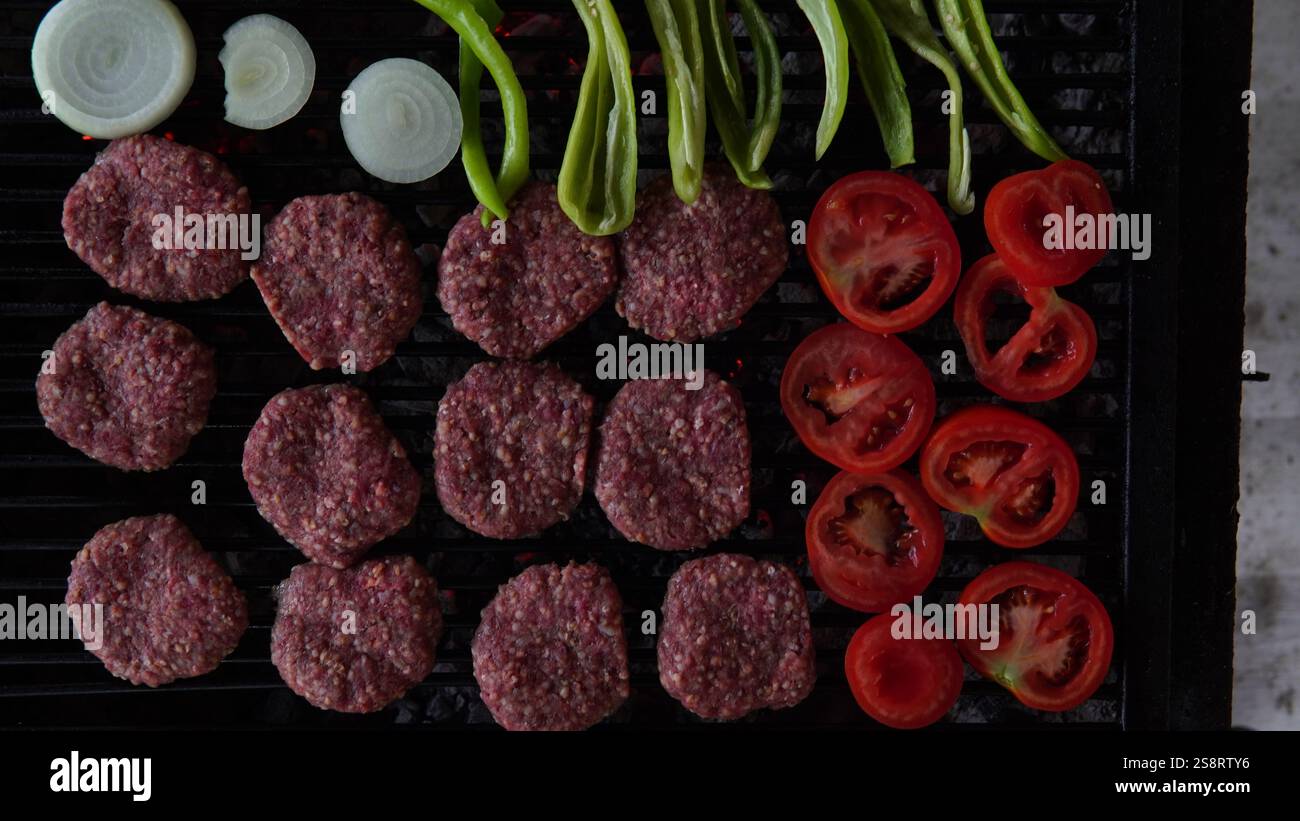 Turkish style barbecue meatballs, meatballs, onion, tomato, green ...