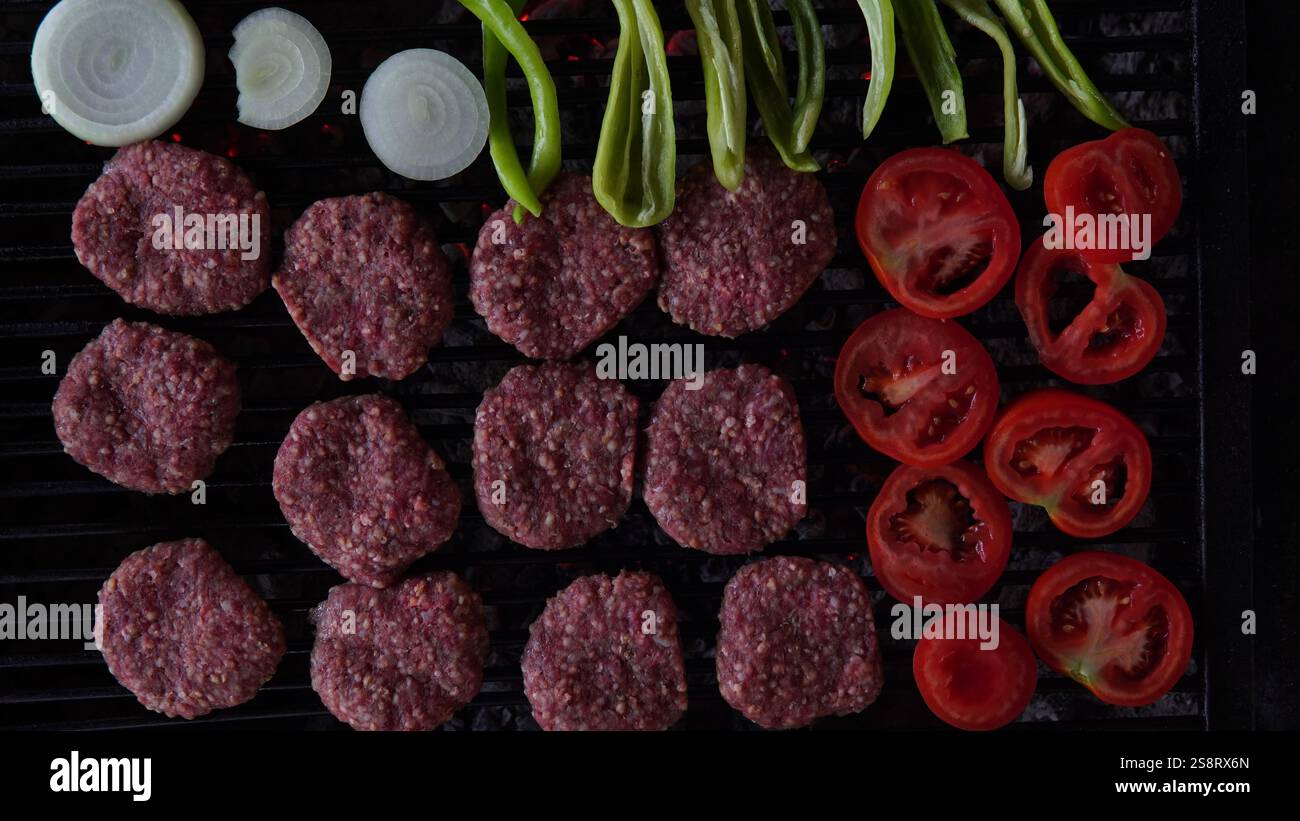 Turkish style barbecue meatballs, meatballs, onion, tomato, green ...