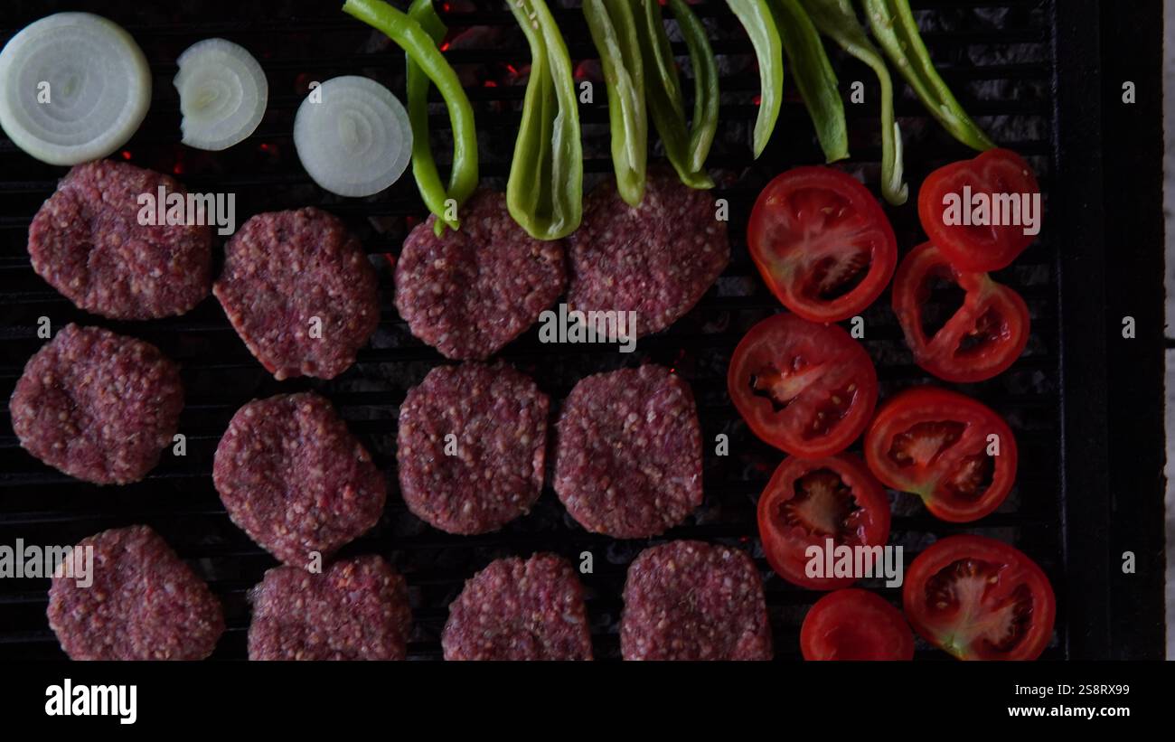 Turkish style barbecue meatballs, meatballs, onion, tomato, green ...
