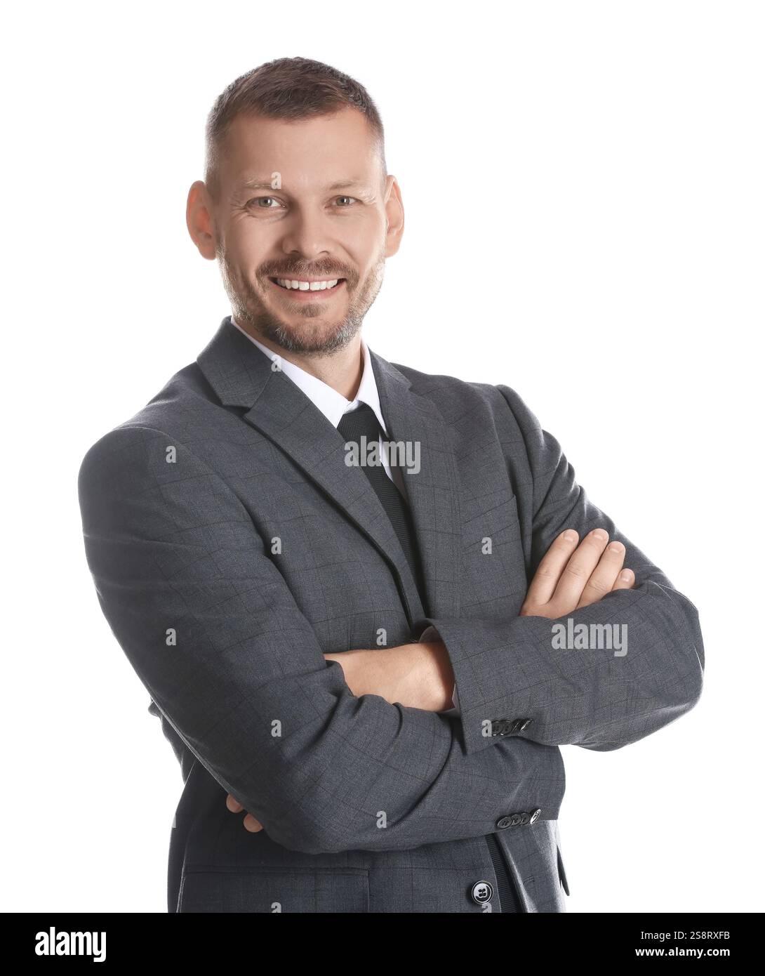 Portrait of banker with crossed arms on white background Stock Photo ...