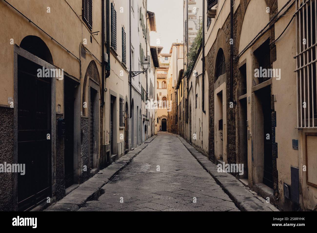 Quiet Narrow Cobbled Alley in a Florence Italy, Historic European Town ...