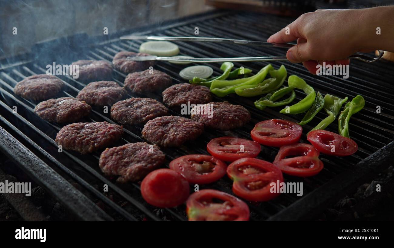 Turkish style barbecue meatballs, meatballs, onion, tomato, green ...