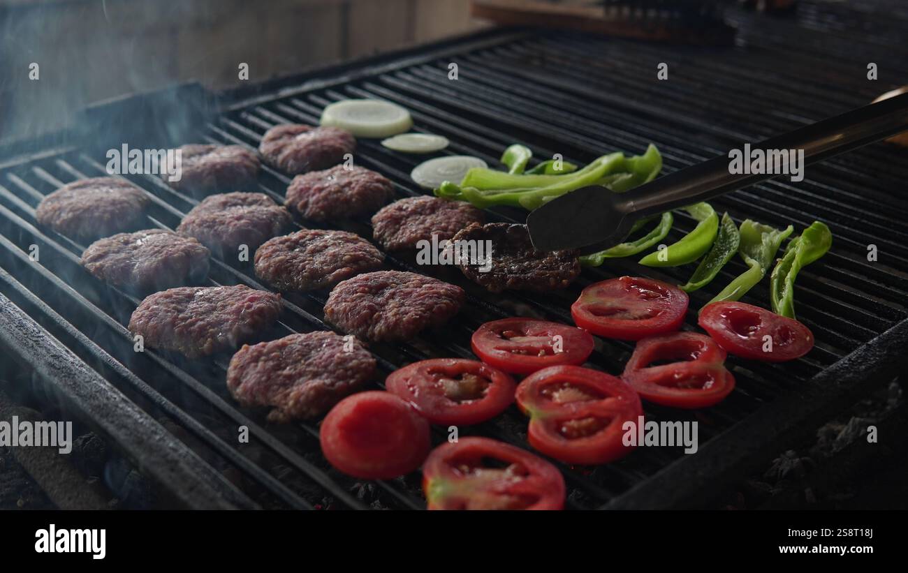 Turkish style barbecue meatballs, meatballs, onion, tomato, green ...
