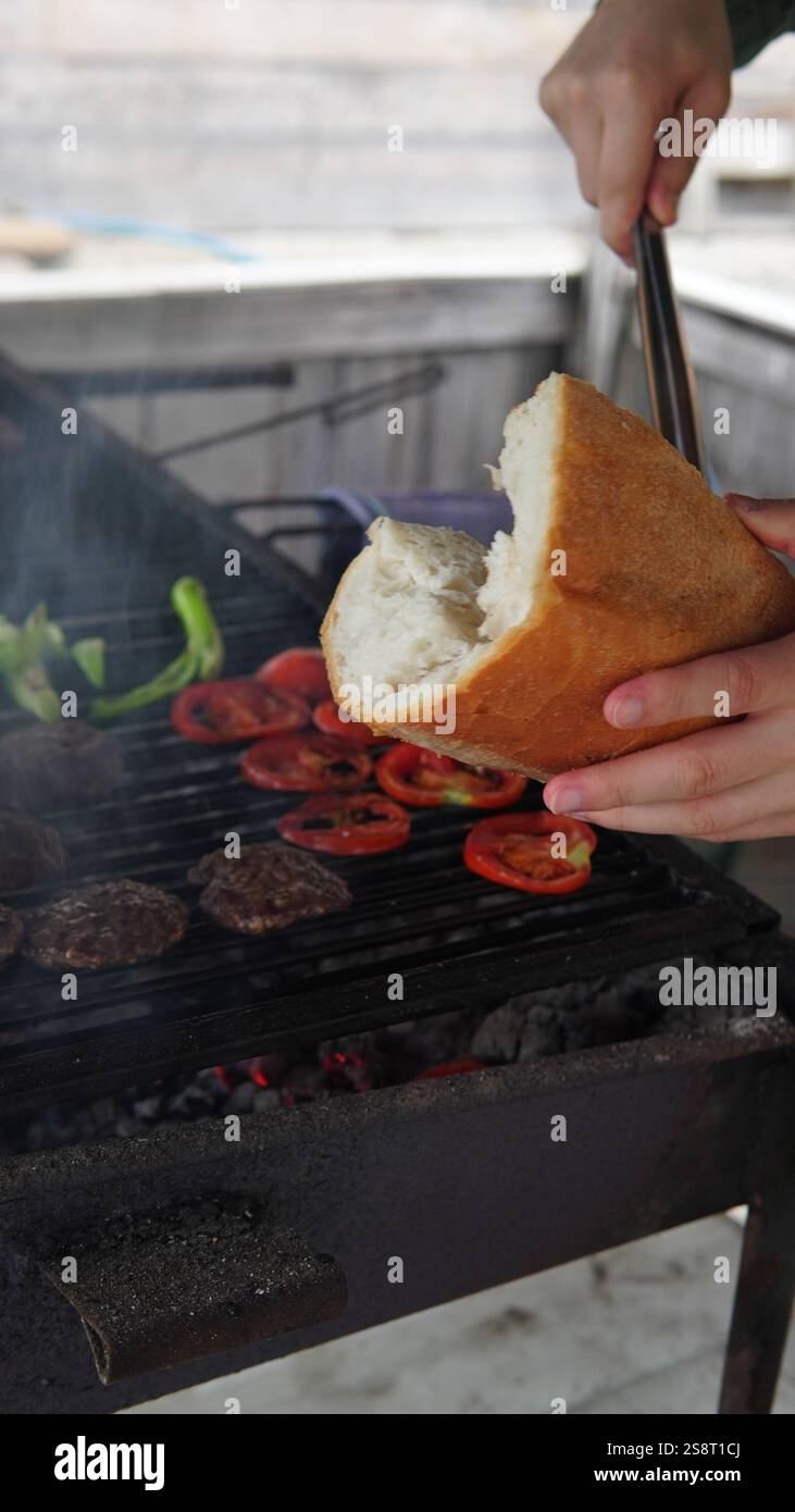 Turkish style barbecue meatballs, meatballs, onion, tomato, green ...