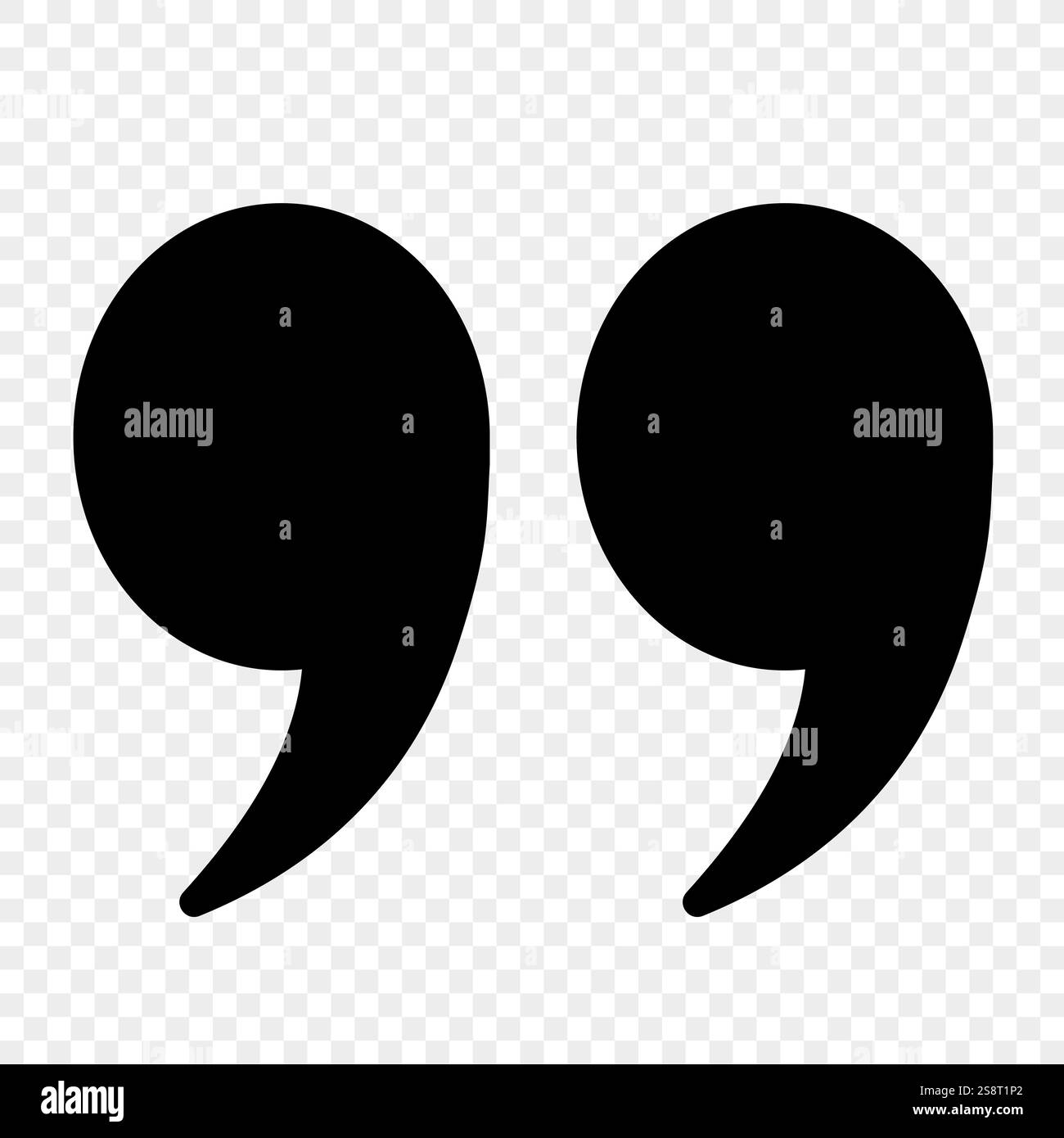 Round icons in the form of black quotation marks on a transparent ...