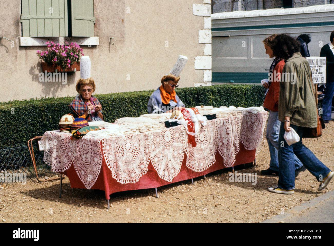 Ladies in traditional costumes selling lace in Chartres in 1976 Stock ...