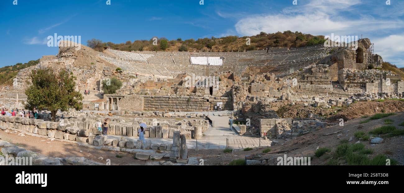 Panoramic view of the Great Ancient Theatre of Ephesus. UNESCO world ...