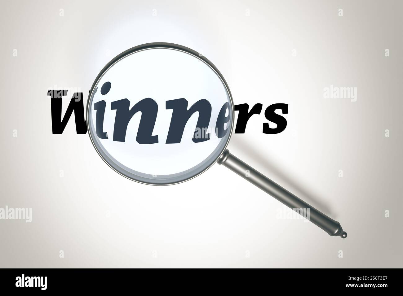 An image of a magnifying glass and the word winners Stock Photo - Alamy