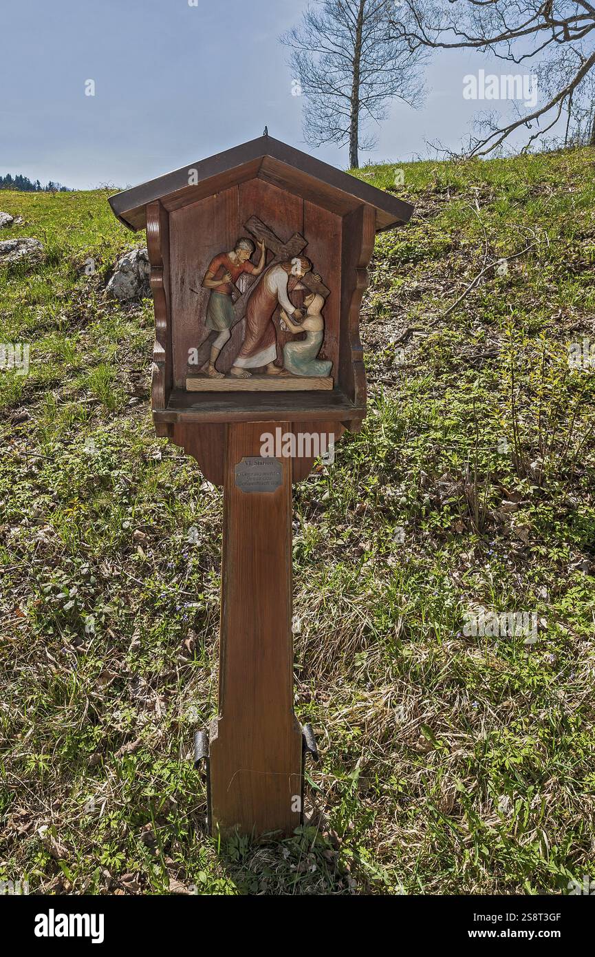 Sixth Station of the Cross on Calvary, Veronica hands Jesus the ...