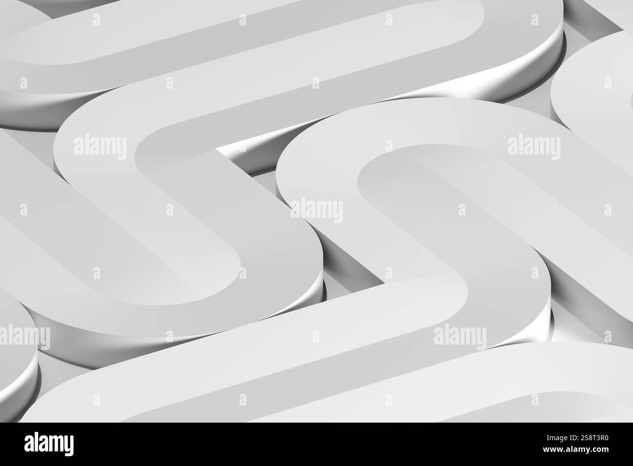 Abstract white installation, curved paths of the labyrinth, computer ...