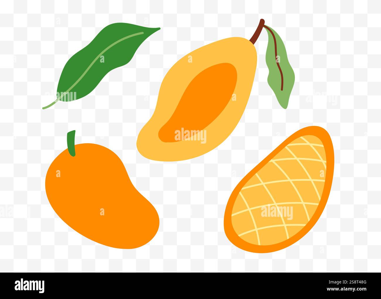 Mango half and whole tropical fruit vector set Stock Vector Image & Art ...