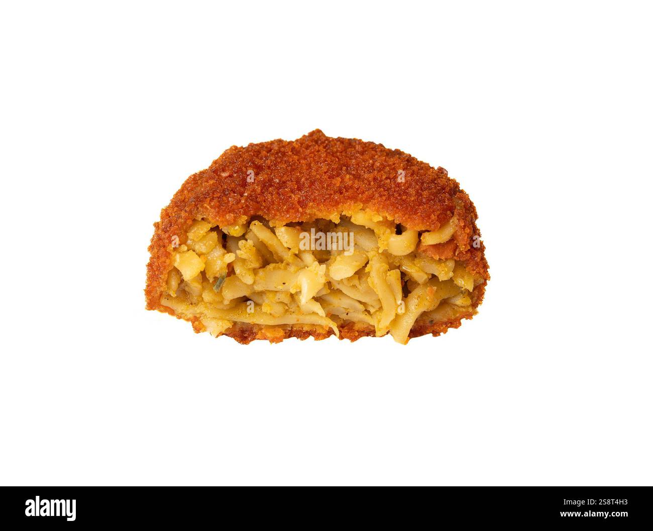 Bamischijf on white background, dutch snack consisting of breaded and deep fried bami noodles ...