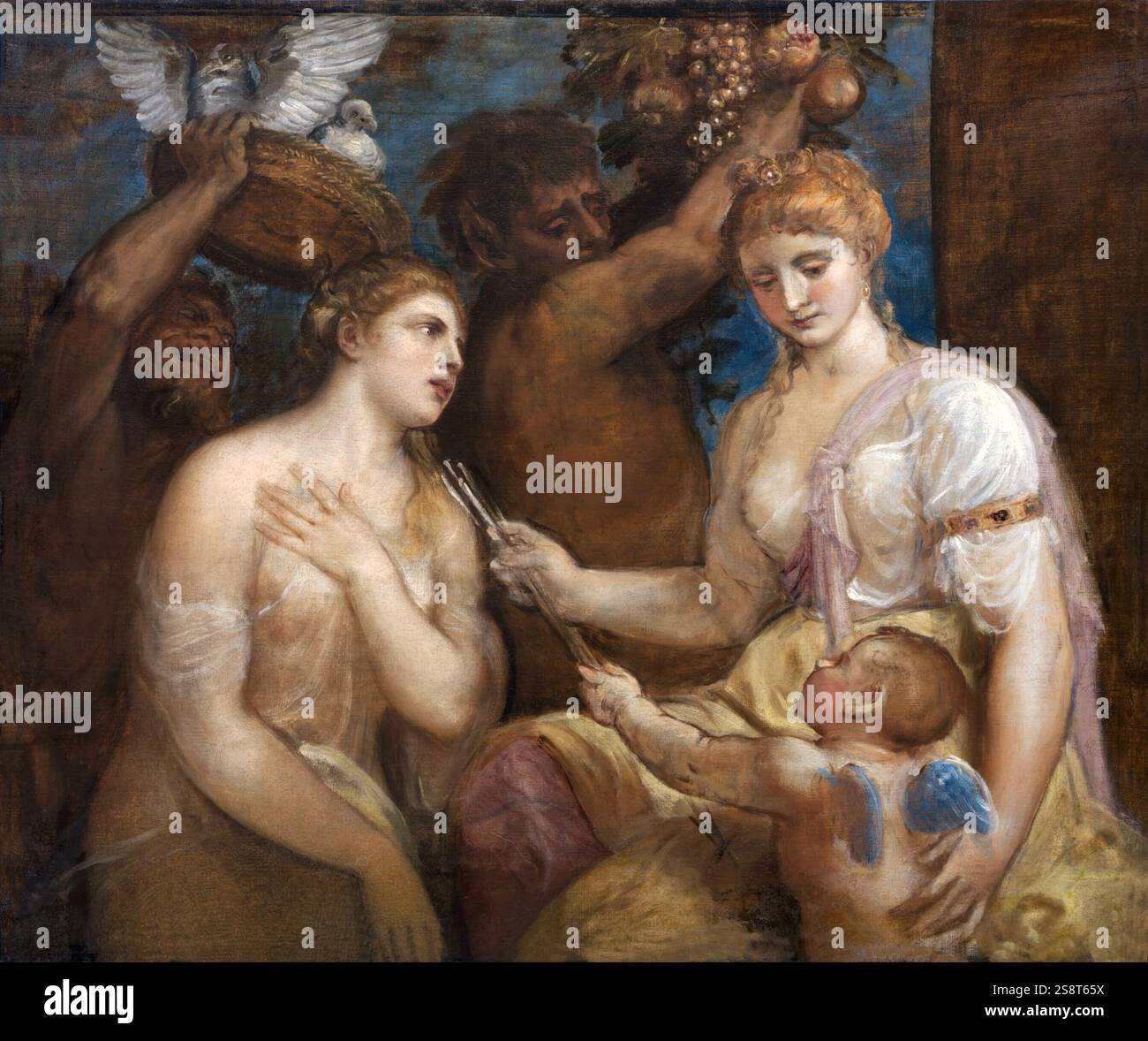 Allegory of Venus and Cupid oil on canvas painting by an imitator of Titian art artwork ...