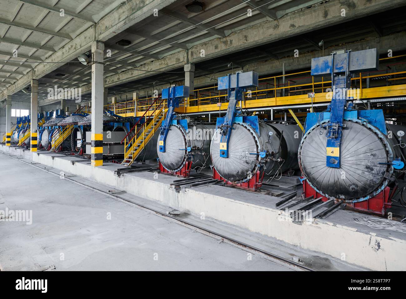 Autoclaves for foam concrete blocks hardening at factory Stock Photo ...