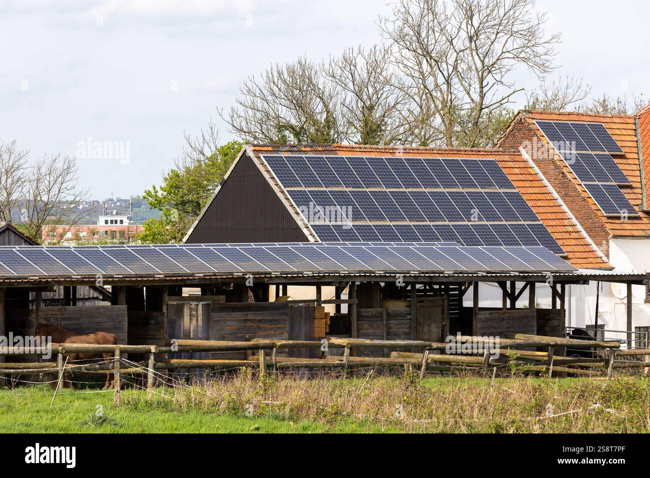 house with built-in solar cells. Alternative energy, resource saving ...
