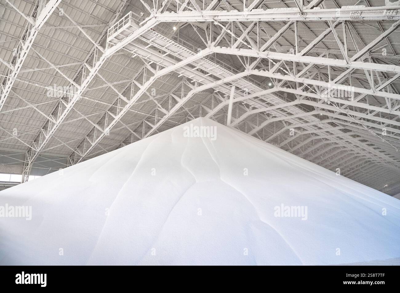 Large chemical plant warehouse featuring a conveyor system with storage ...