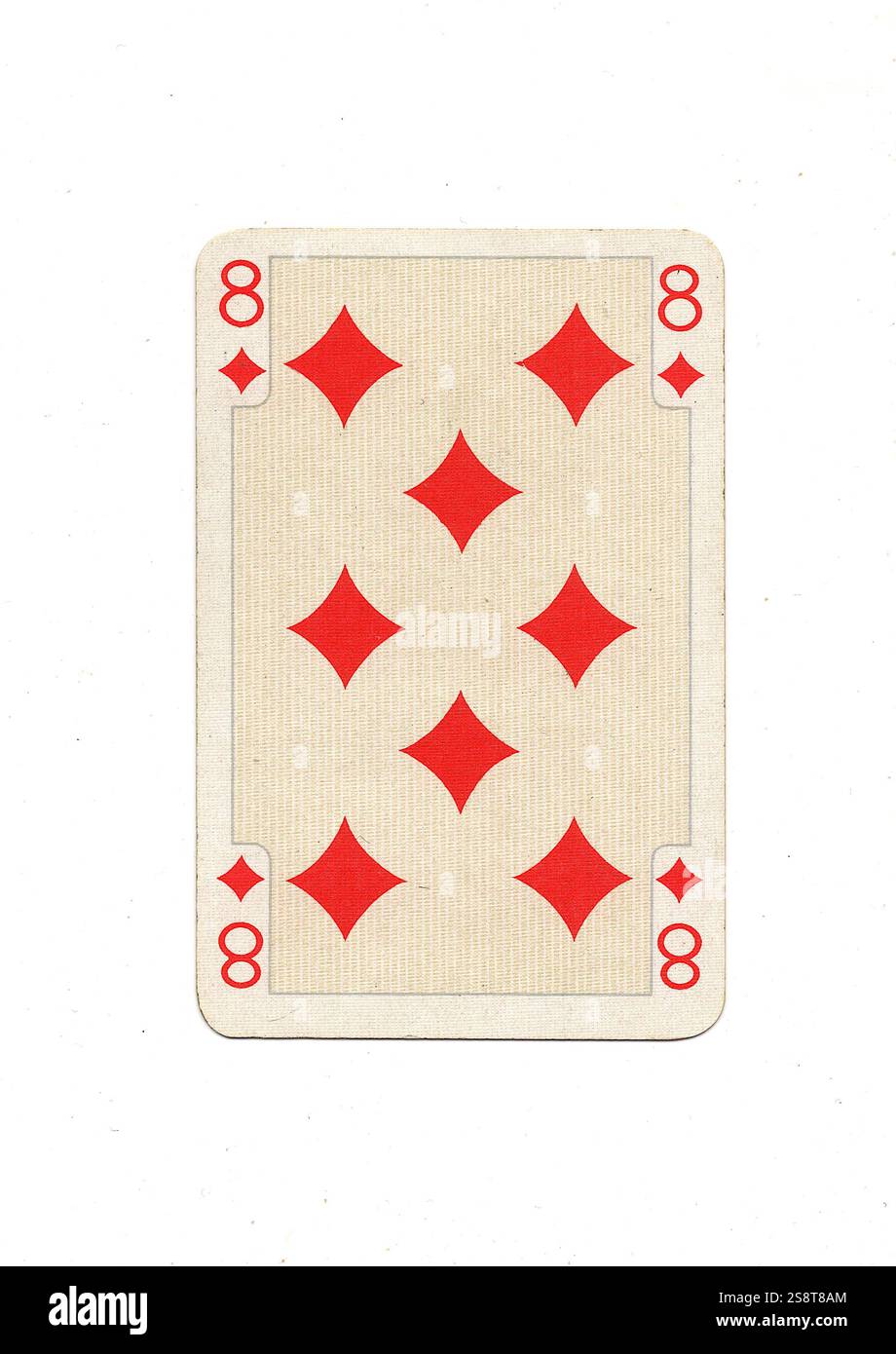 An antique eight of diamonds playing card isolated on a white ...