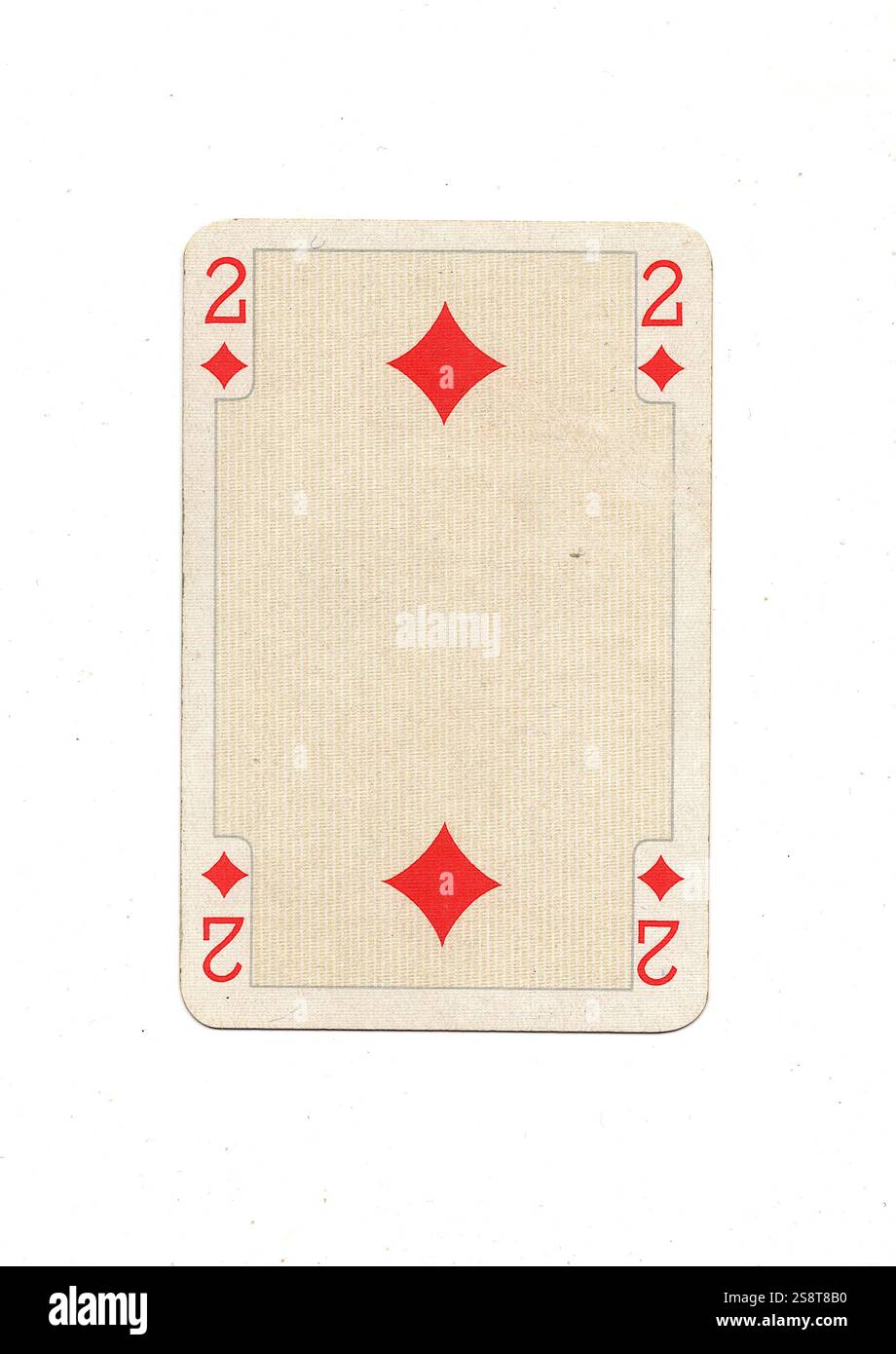 An antique two of diamonds playing card isolated on a white background ...