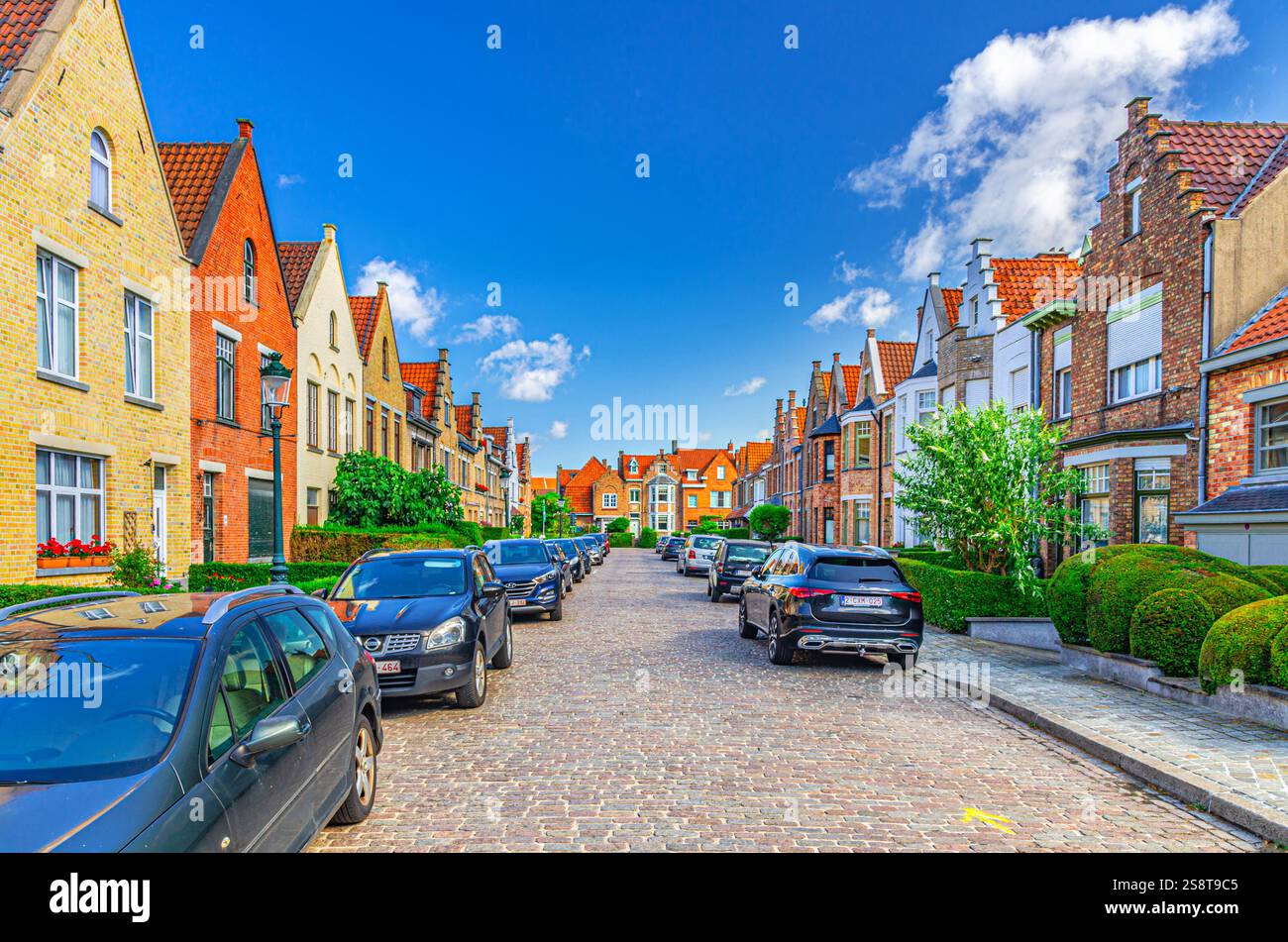 Bruges, Belgium, July 5, 2023: typical residential district with row ...