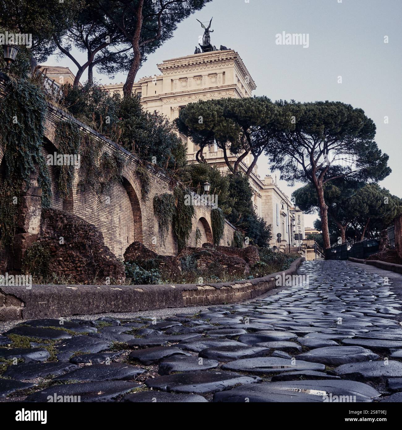 Cobblestone path leading to the Altare della Patria in Rome, Italy ...