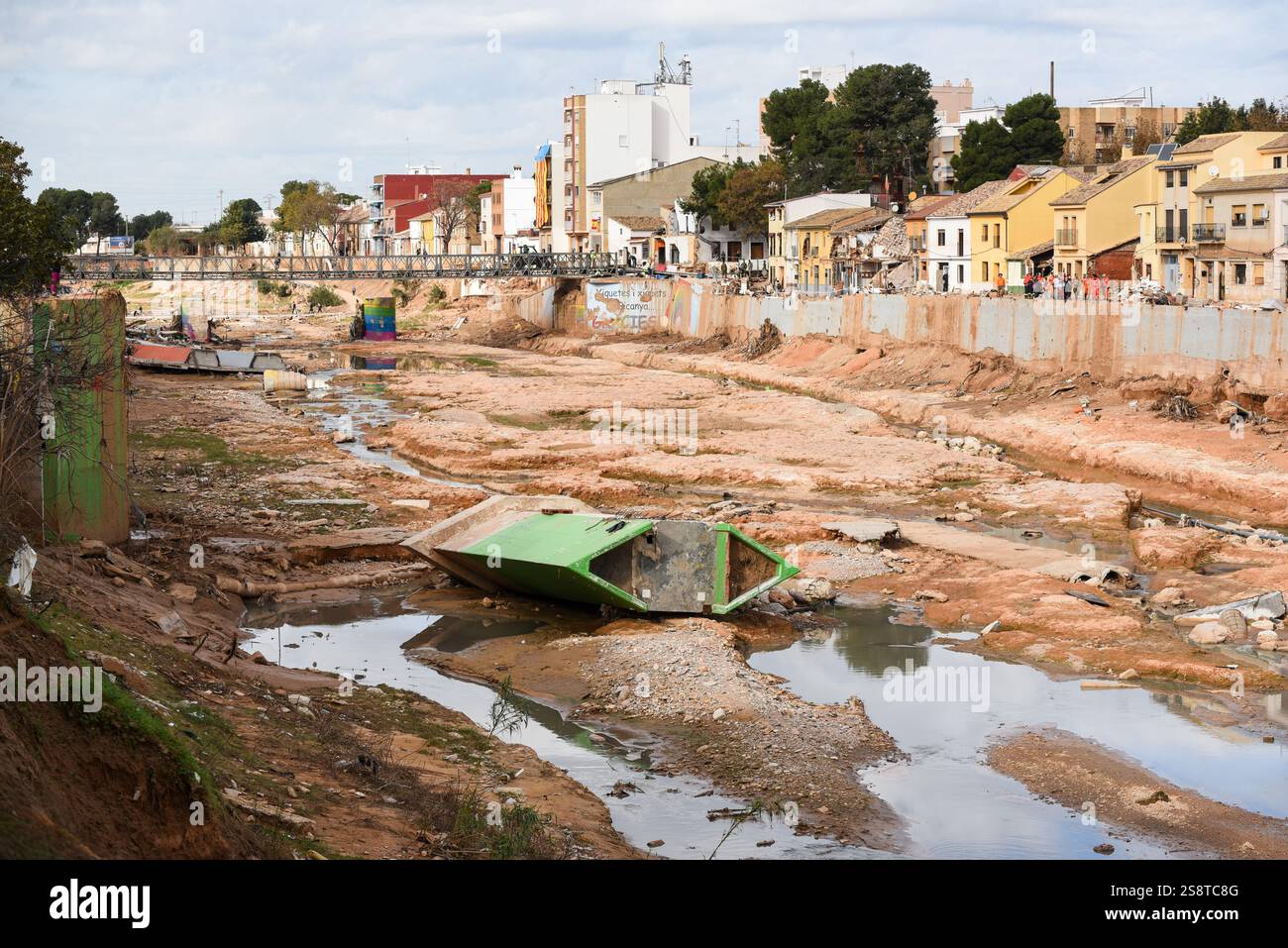 Wide view of Rambla del Poyo (Poyo ravine) with rubble of a collapsed ...