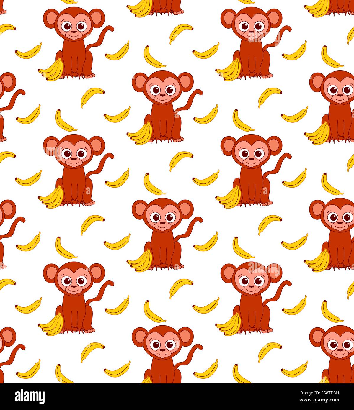 Seamless pattern with cute monkeys and bananas. Cartoon vector graphic ...