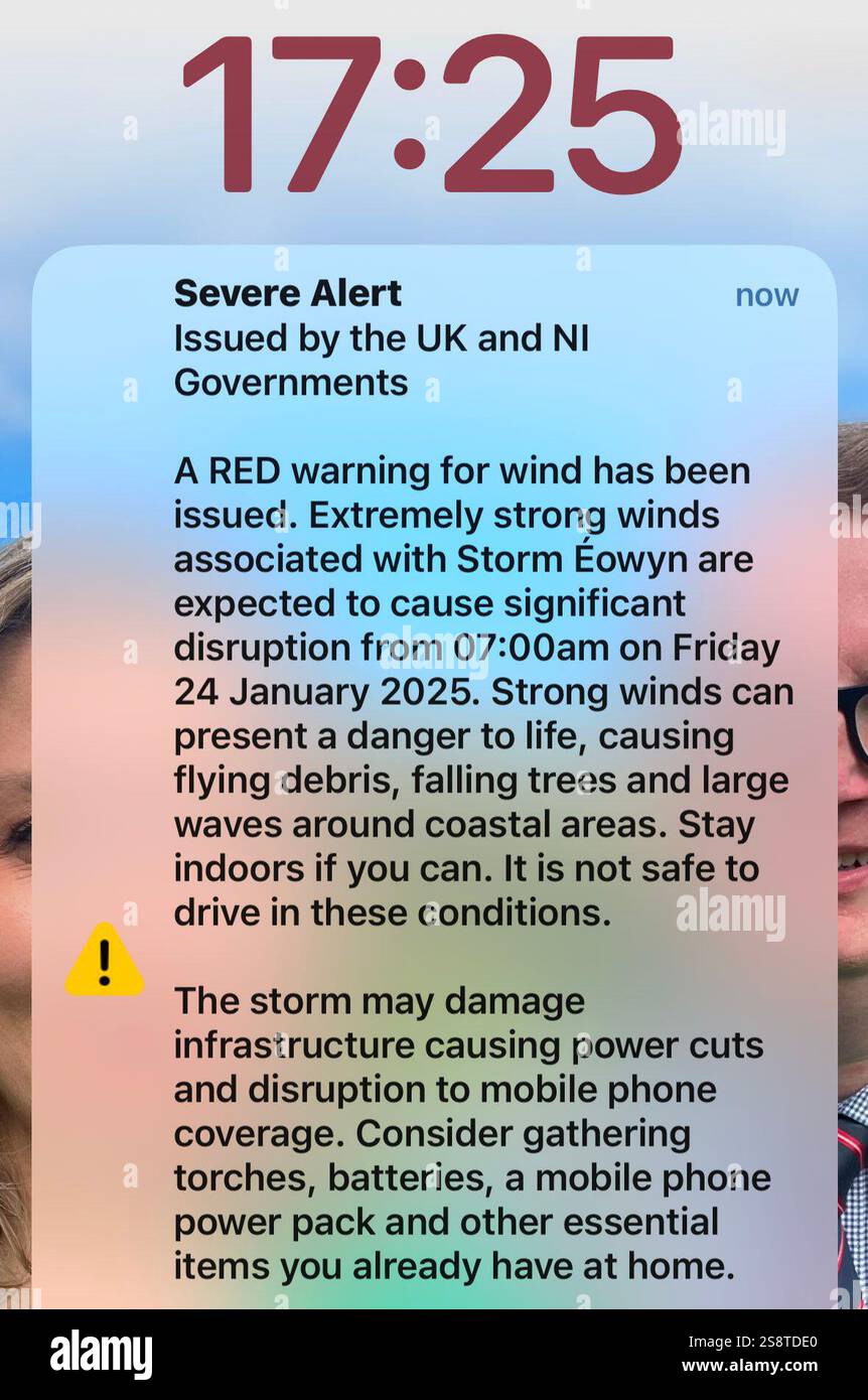 Screengrab of the red weather warning text sent to mobile phones in ...