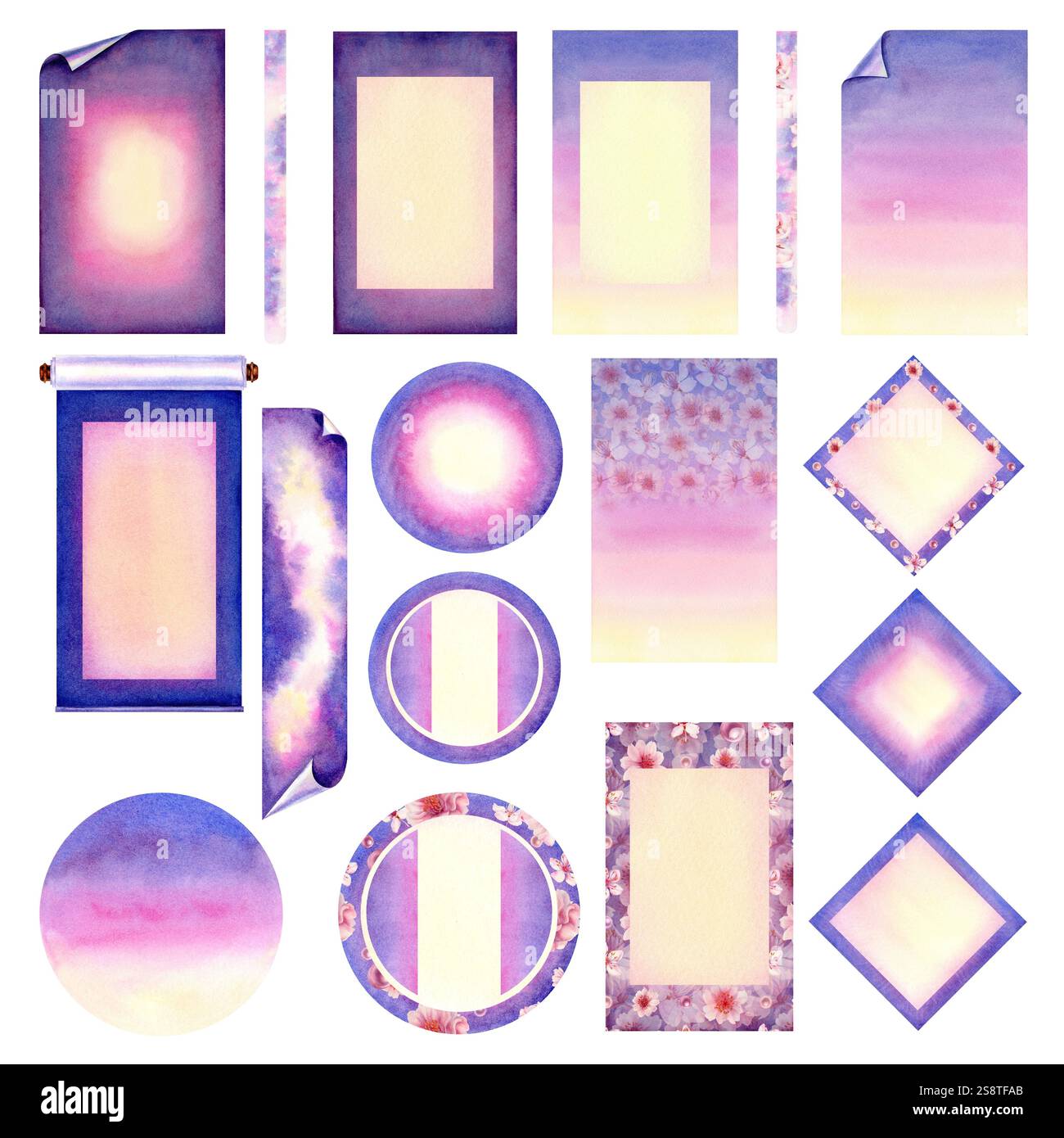 Frame of purple blue pink yellow abstract background with floral ...