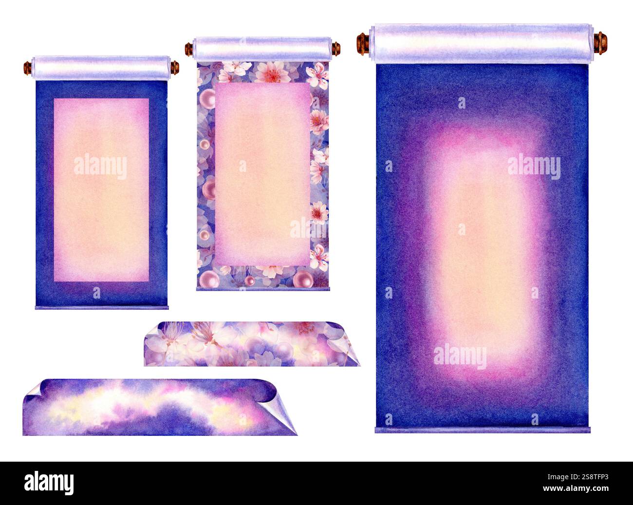 Frame of purple blue pink yellow abstract background with floral ...