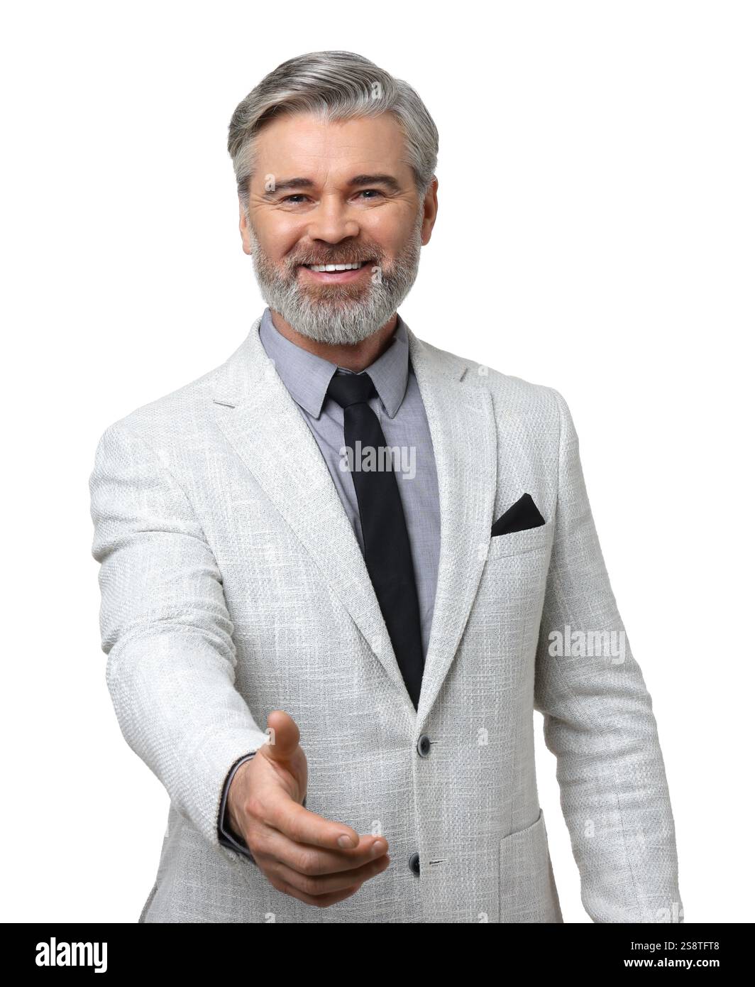 Portrait of happy banker on white background Stock Photo - Alamy