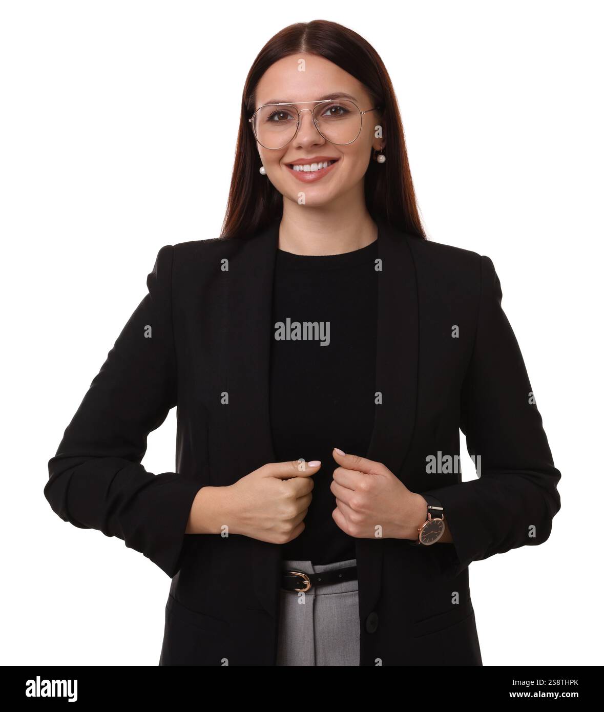 Portrait of banker in glasses on white background Stock Photo - Alamy