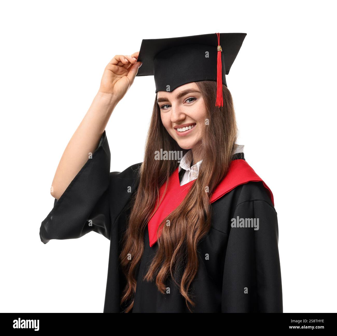 Happy student after graduation on white background Stock Photo - Alamy