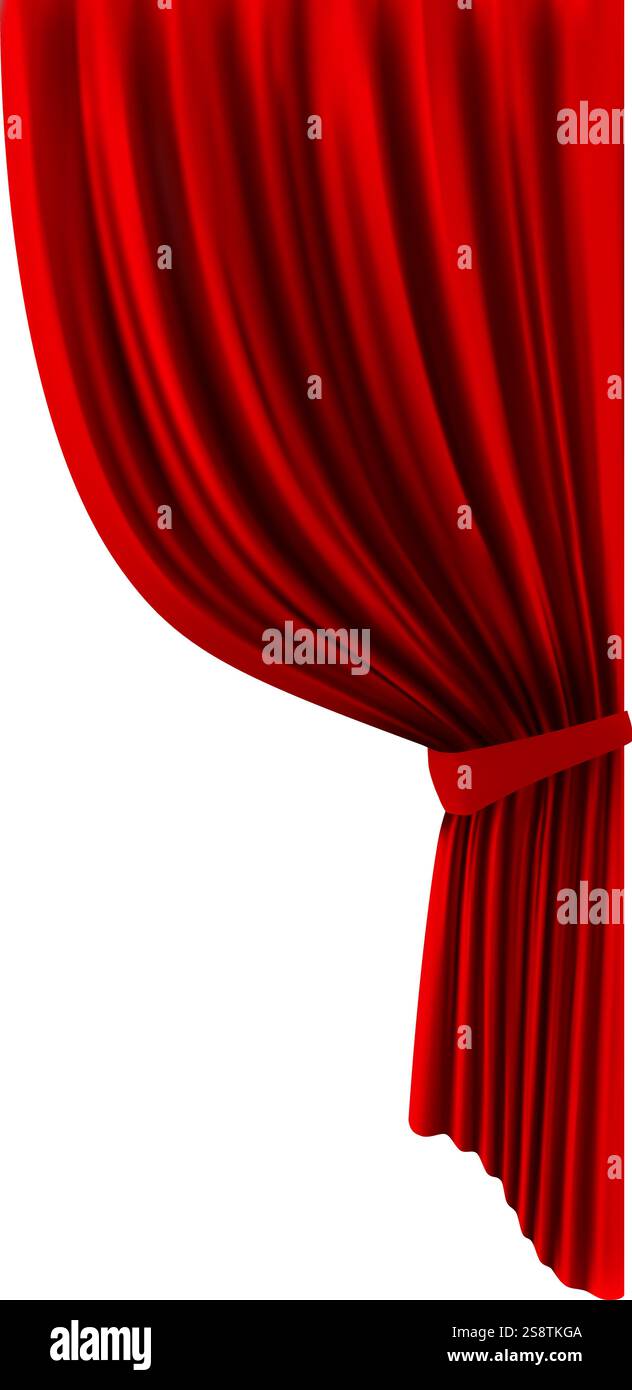 Realistic theatre stage decoration, dramatic red luxurious curtains ...