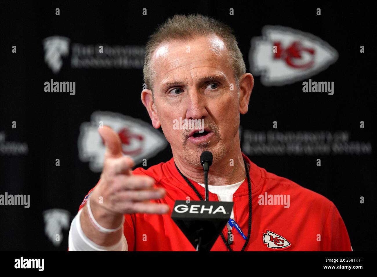 Kansas City Chiefs defensive coordinator Steve Spagnuolo addresses the ...