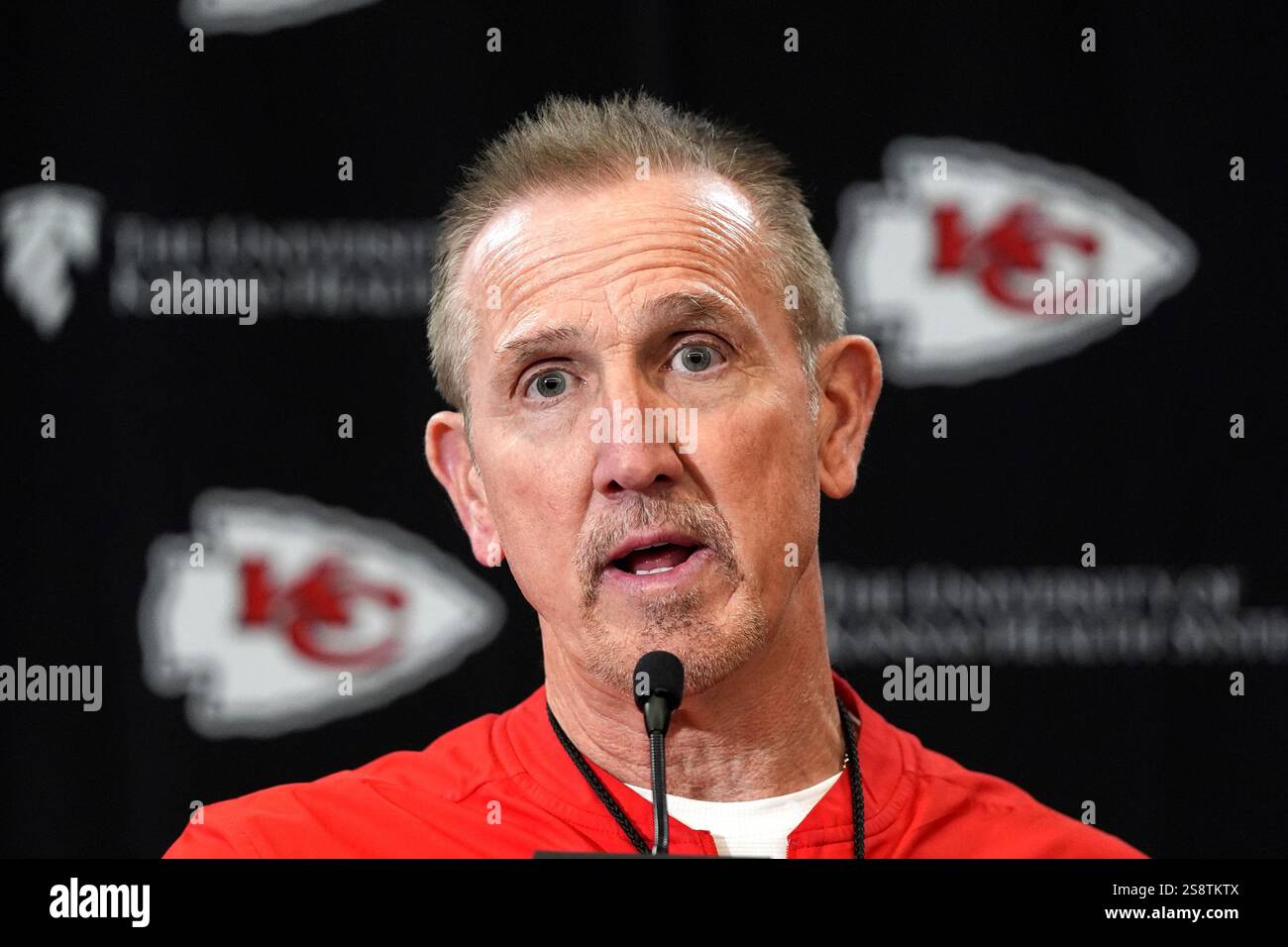 Kansas City Chiefs defensive coordinator Steve Spagnuolo addresses the ...