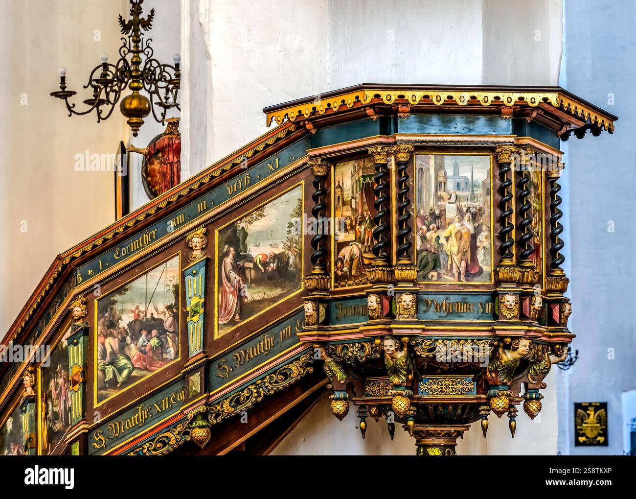Pulpit, St. Mary's Church, Gdansk, Poland. Church originally from 1300 ...