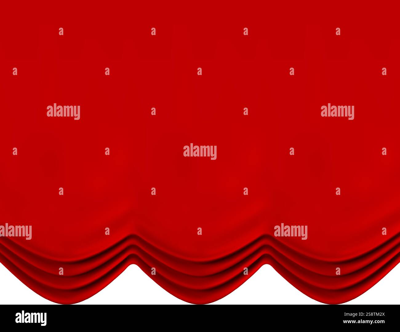 Red stage curtains are creating a wavy pattern on a white background ...