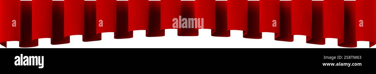 Realistic theatre stage decoration, dramatic luxurious scarlet silk ...