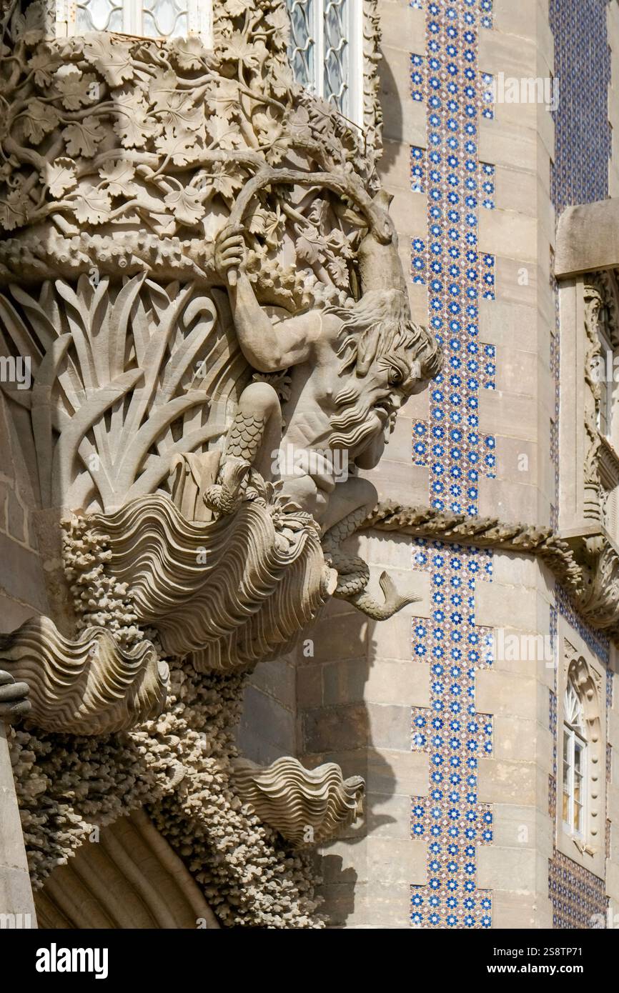 Sintra, Portugal. Pena Palace. The Greek God, Triton, oversees the ...