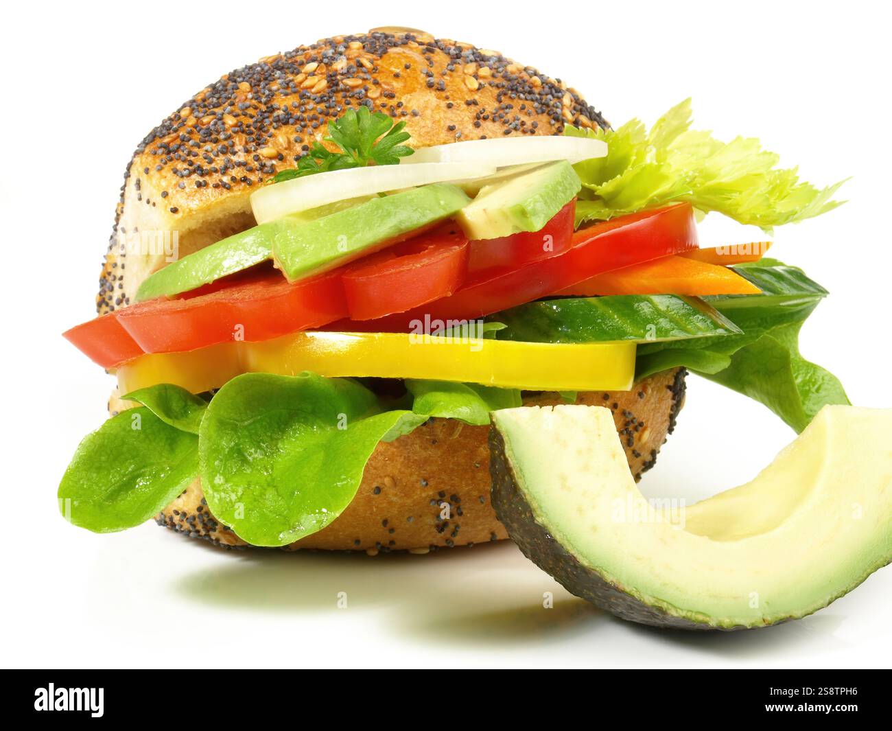 Vegetable Bun with Avocado on white Background Stock Photo - Alamy