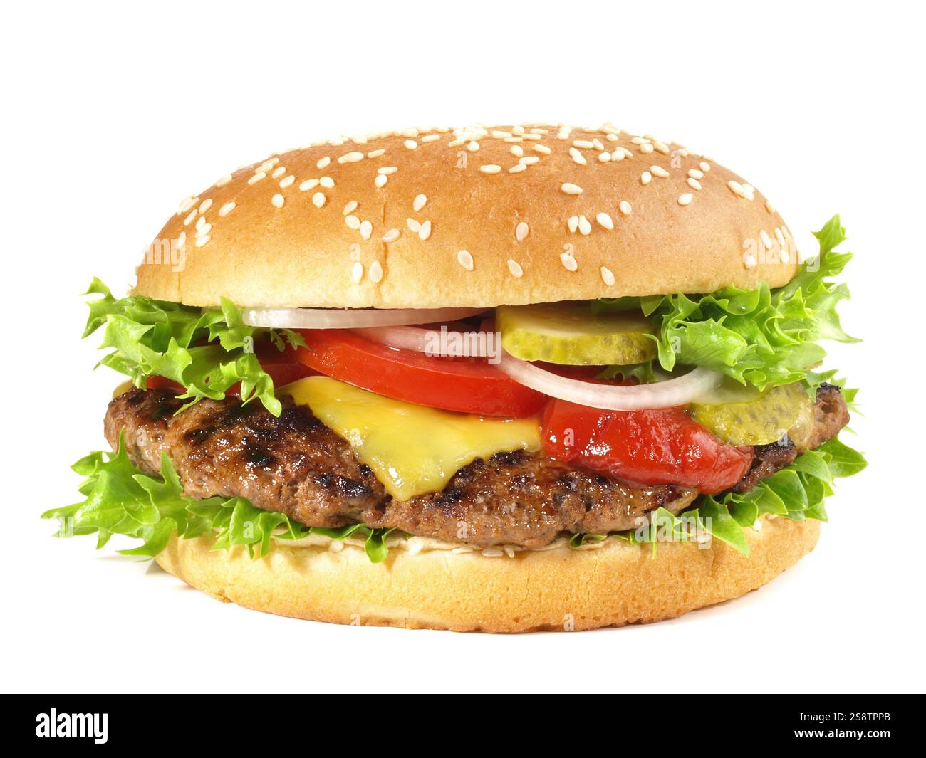 Delicious grilled burgers Cut Out Stock Images & Pictures - Alamy