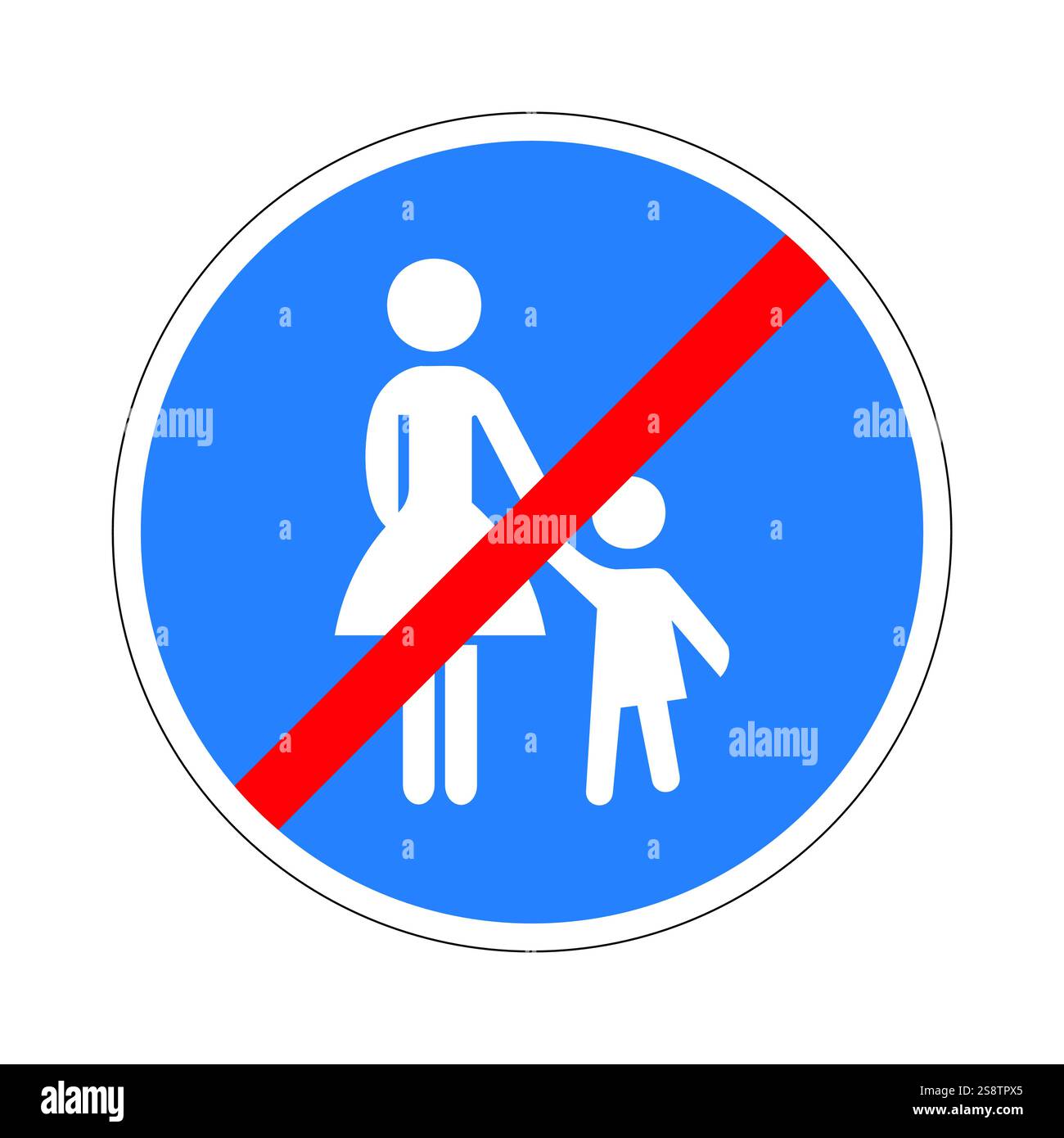 Blue and red road sign prohibiting pedestrians from crossing, featuring ...