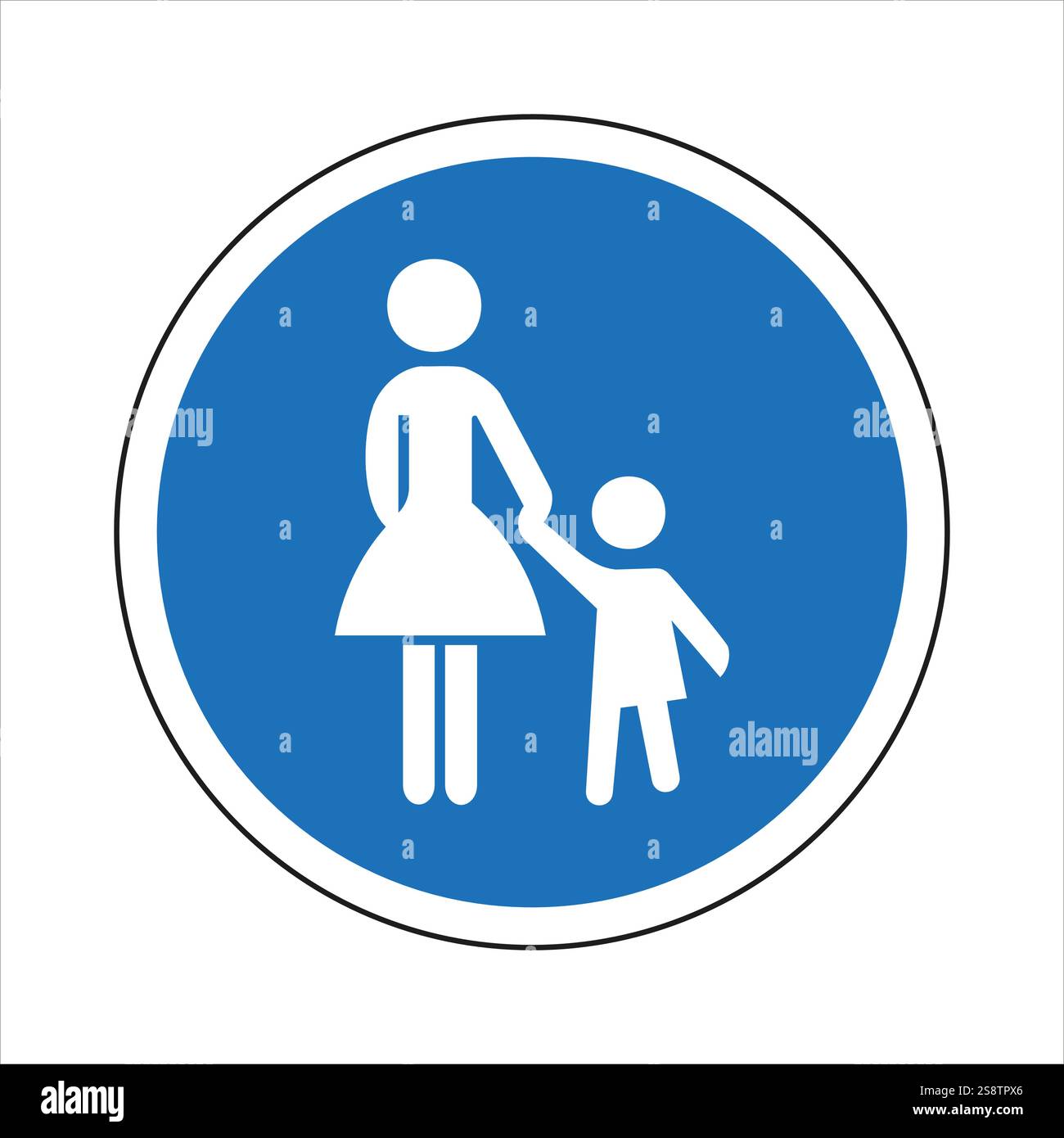 Round blue and white pedestrian sign indicating a path for mothers and ...